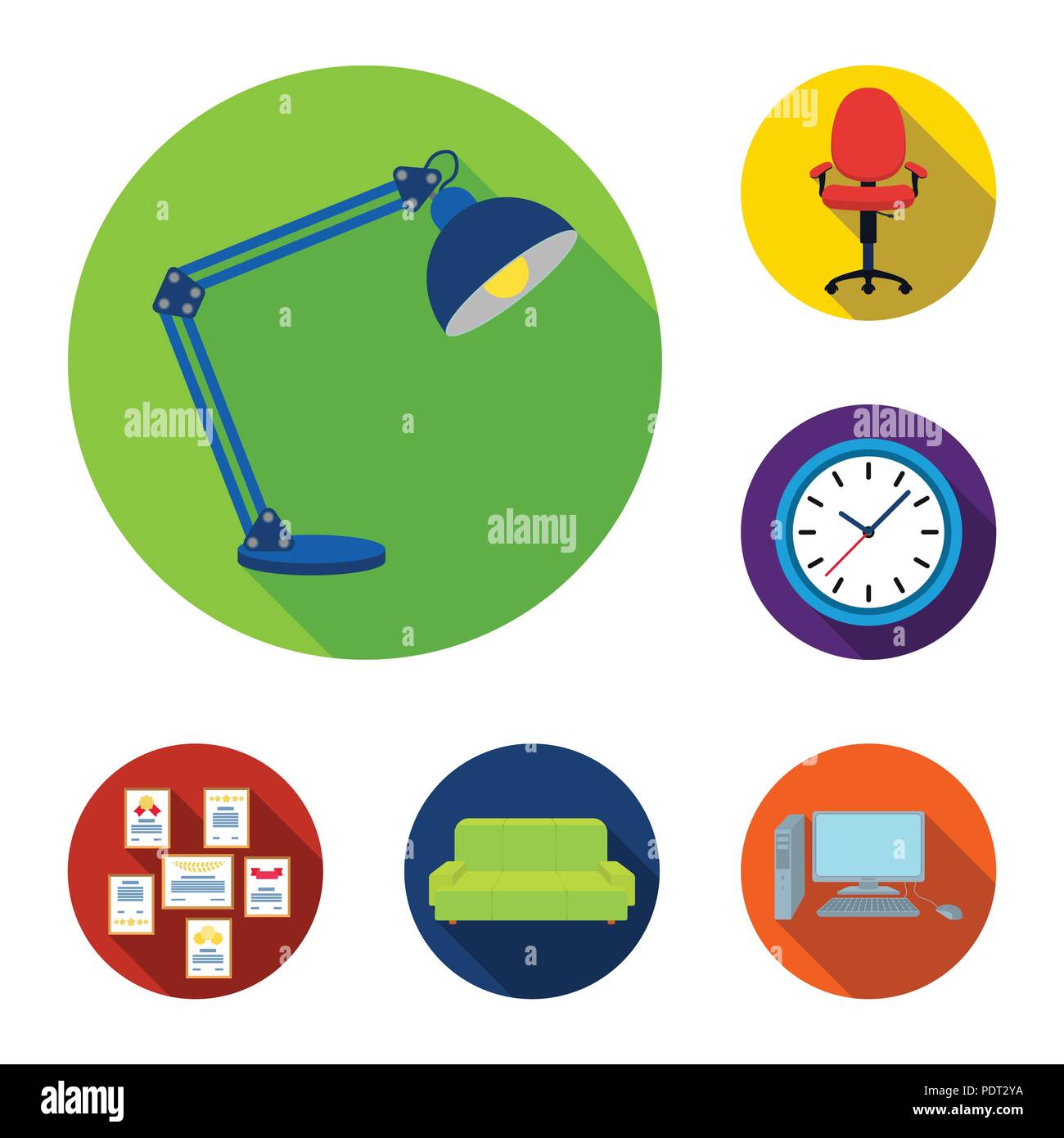 Interior of the workplace flat icons in set collection for design ...