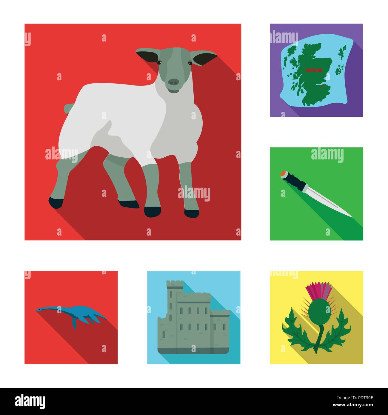 Country Scotland flat icons in set collection for design. Sightseeing ...