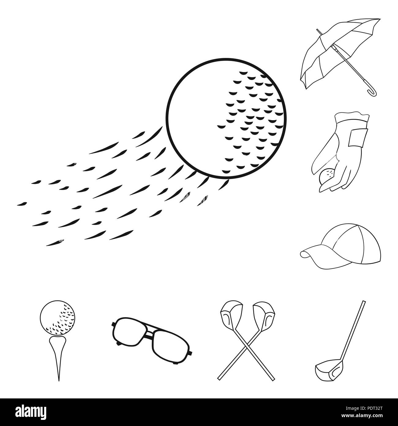 Golf and attributes outline icons in set collection for design.Golf ...