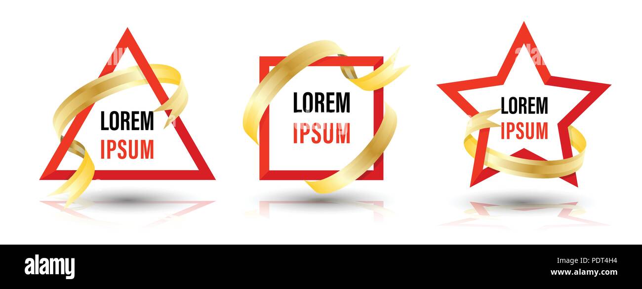 Banner geometry collection with gold ribbon. Vector illustration for ...