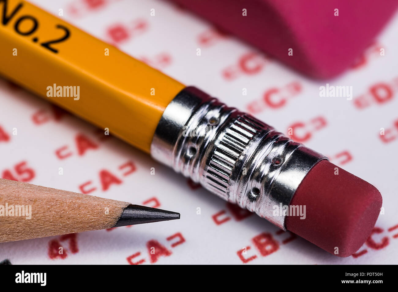 A 1:1 macro of the eraser end and the sharpened end of two #2 pencils ...