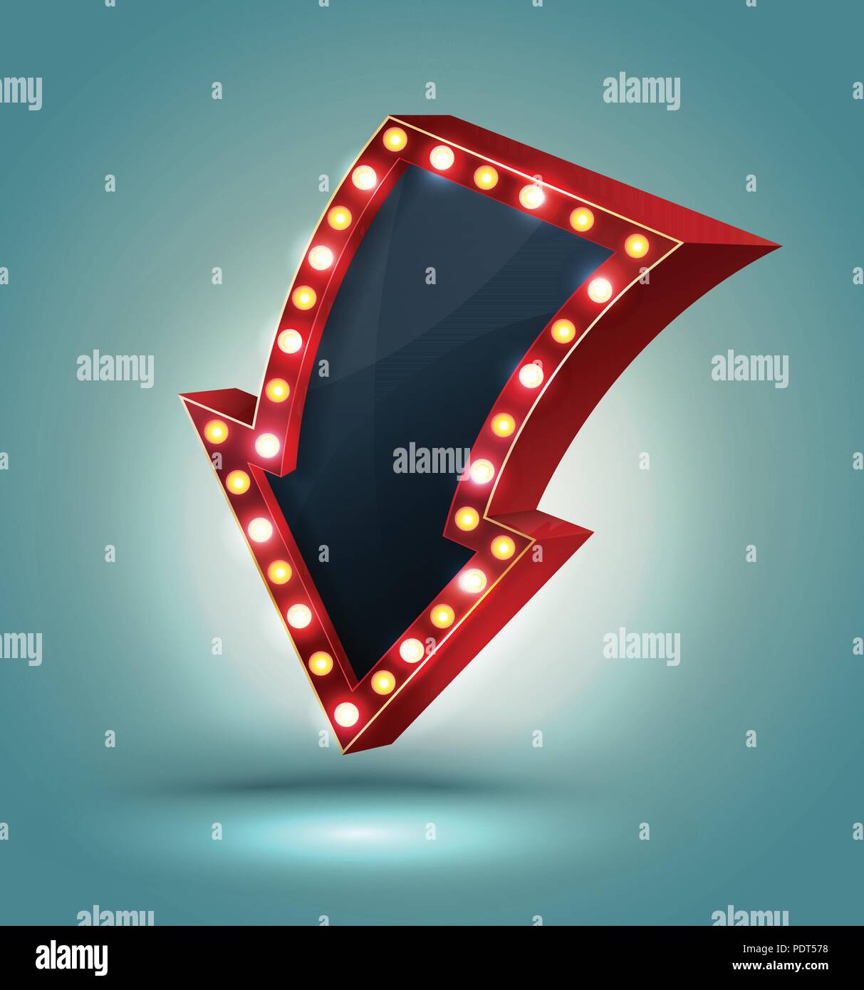 Retro arrow with glowing lights. volume frame. Realistic scalable with ...