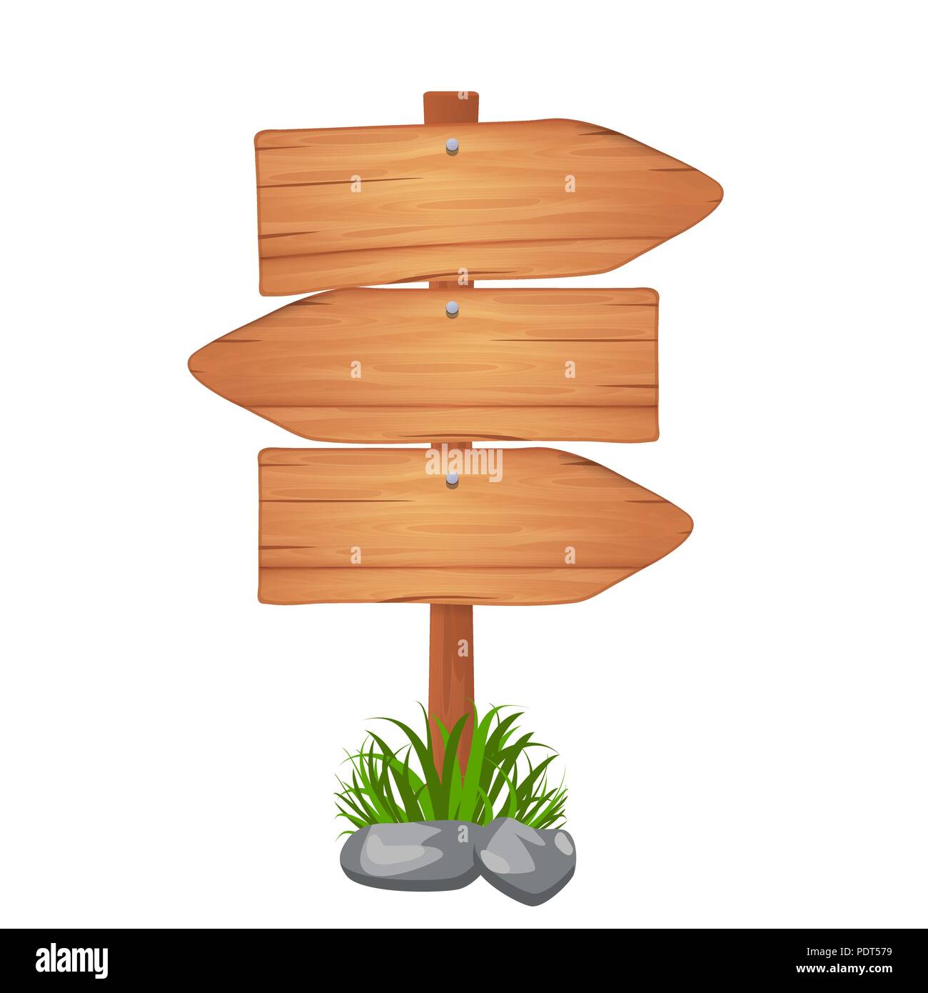 Wooden textured sign standing in grass isolated on white backgr Stock ...