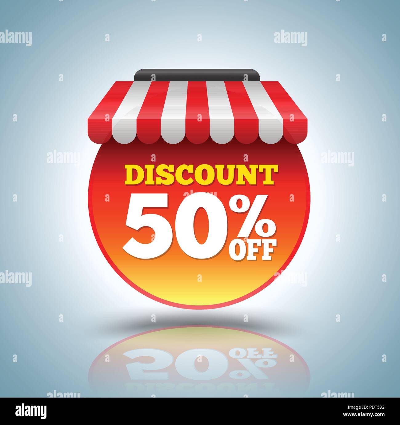 Store striped awning with retro banner. Vector illustration for ...