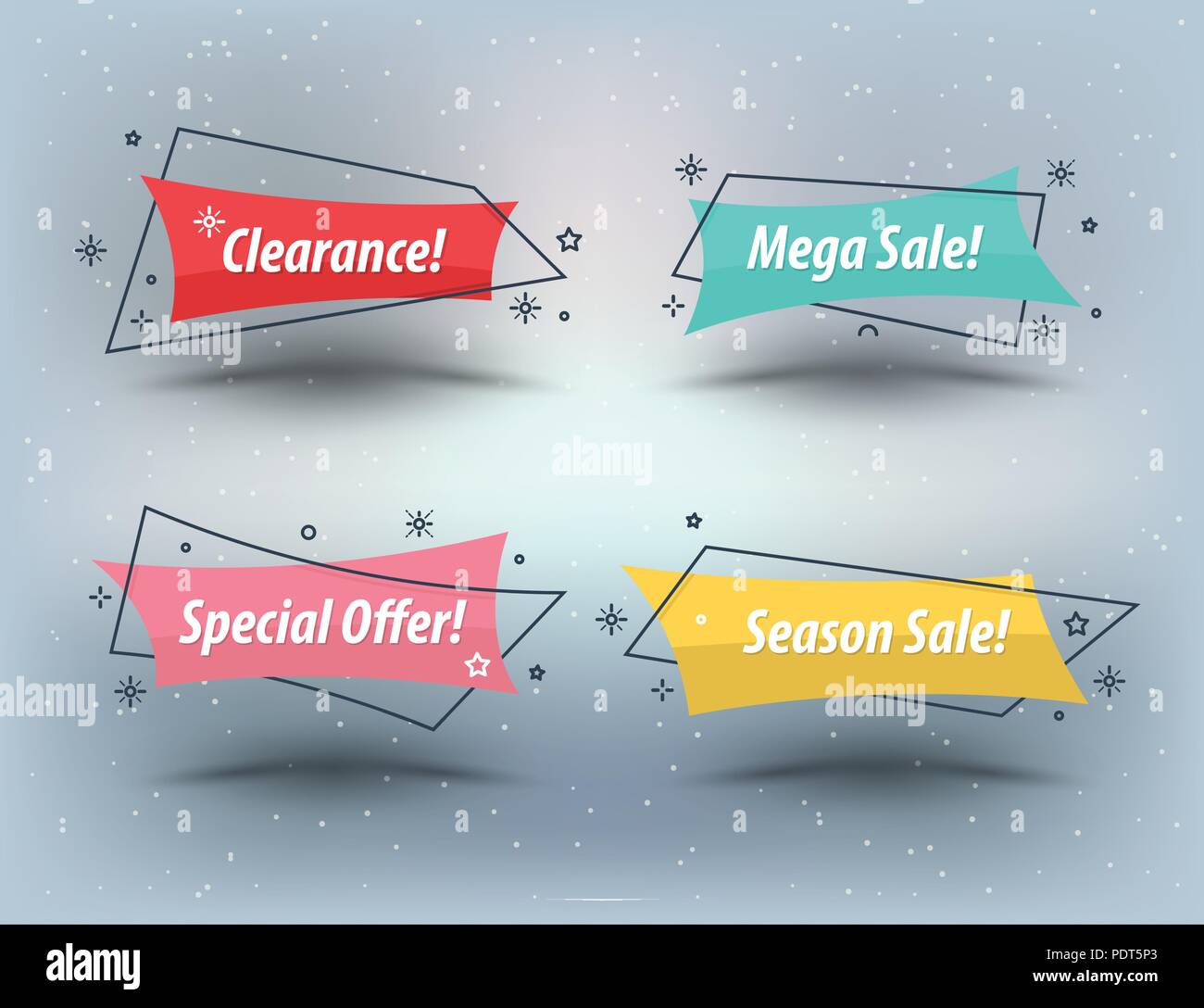 Flat linear promotion ribbon banner, scroll, price tag, sticker, badge ...