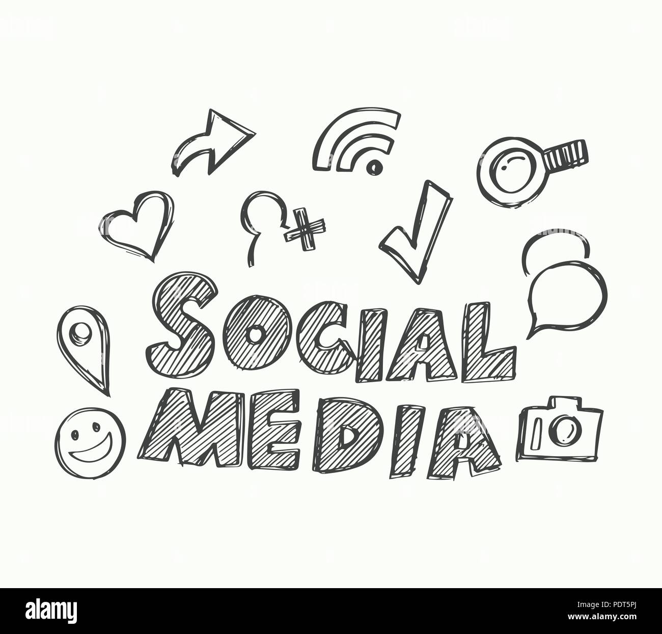 Social Media with icons doodle style. Vector illustration for internet ...