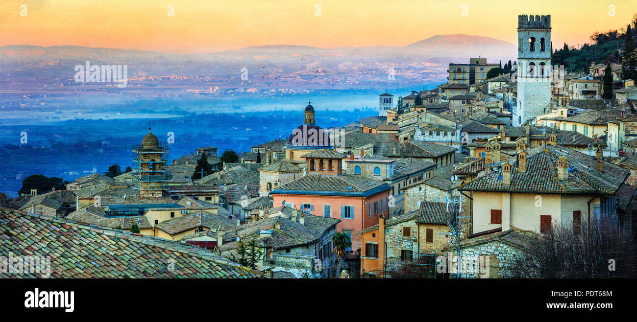 Beautiful Assisi village over sunrise,Umbria, Italy Stock Photo - Alamy