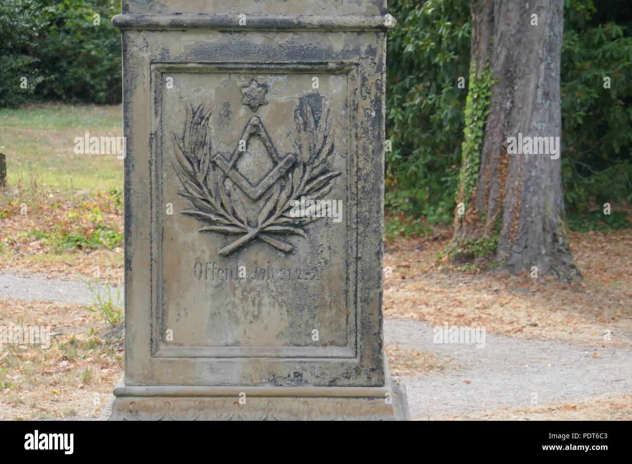 Gravestone with Masonic symbols on the old Protestant cemetery, Velbert ...