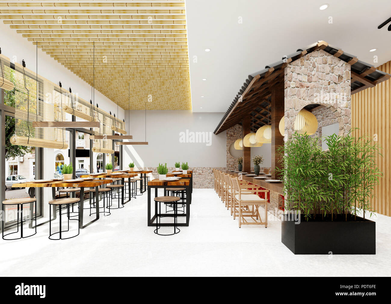 3d render of restaurant cafe interior Stock Photo - Alamy