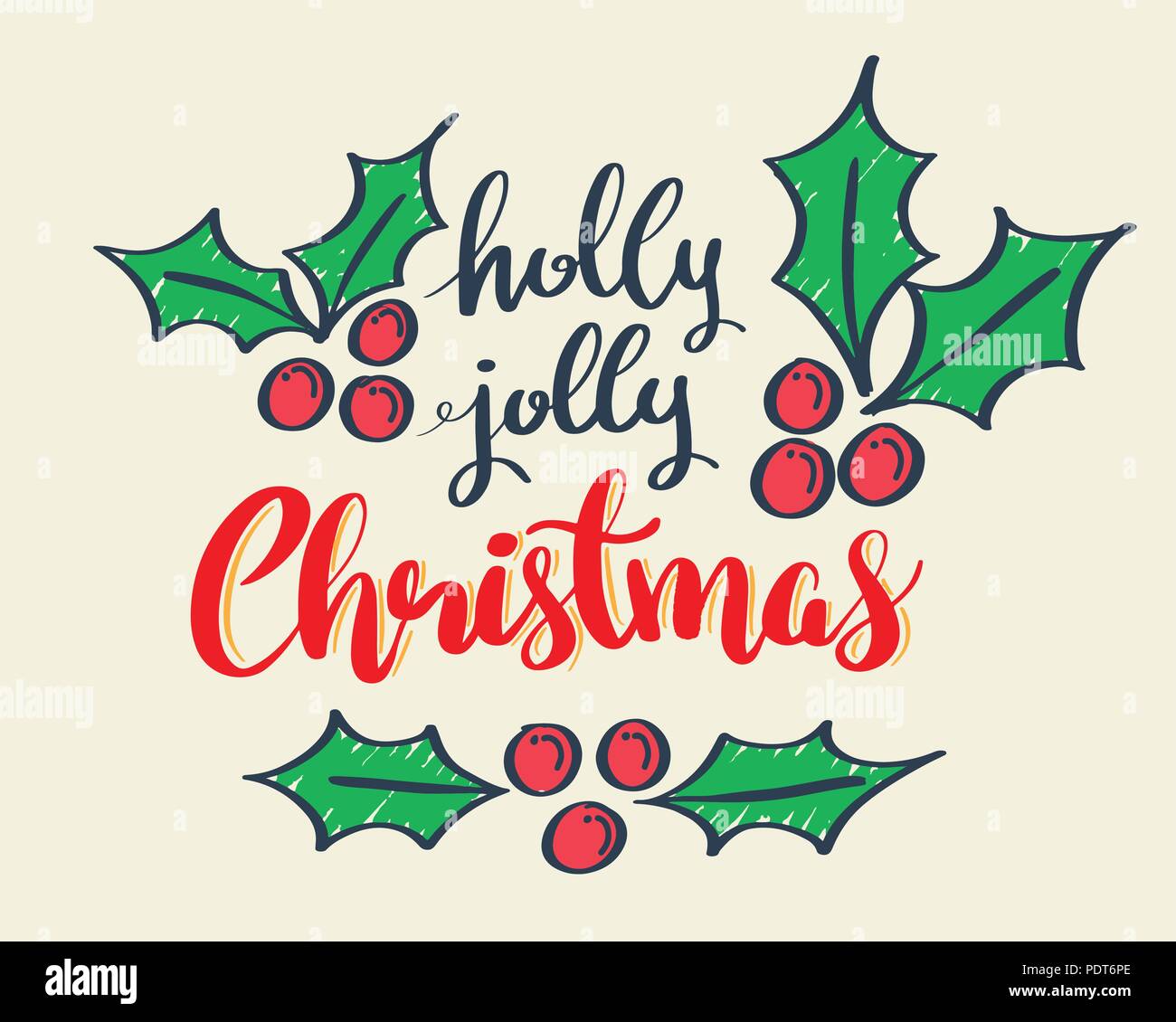 Holly jolly Christmas Holidays lettering greeting card. Vector ...