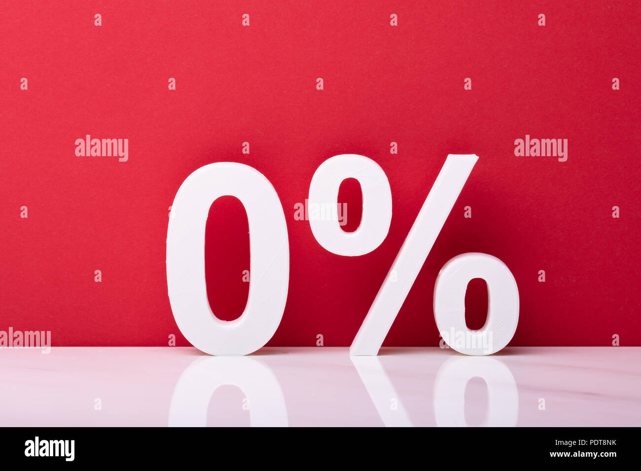 White Zero Percent Sign In Front Of Red Wall Stock Photo - Alamy