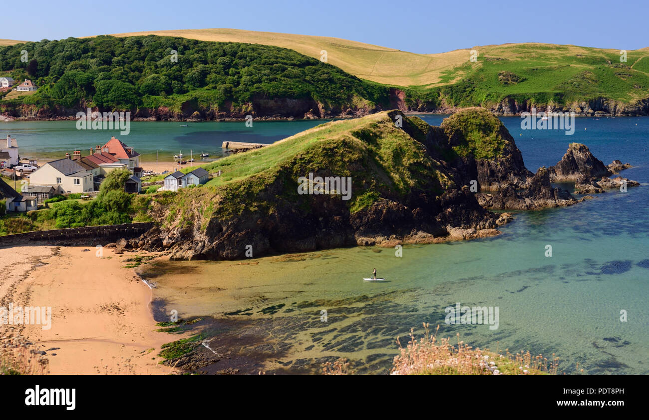 Outer Hope, Devon, looking across Hope Cove towards Bolt Tail Stock ...