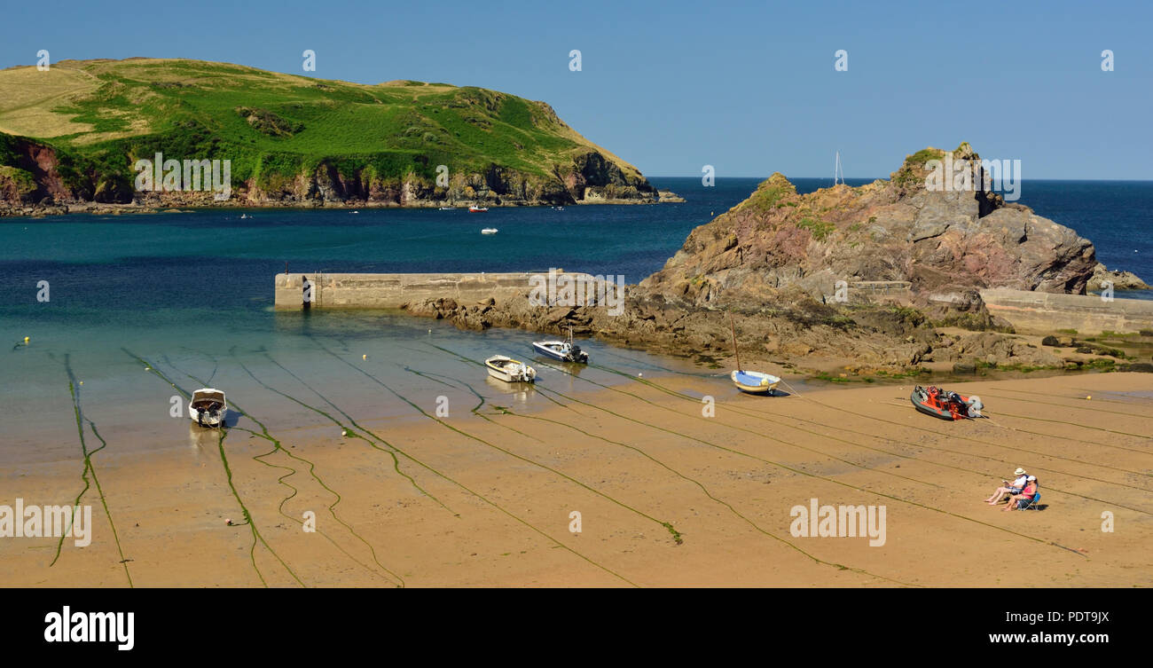 Outer Hope, Devon, looking across Hope Cove towards Bolt Tail Stock ...
