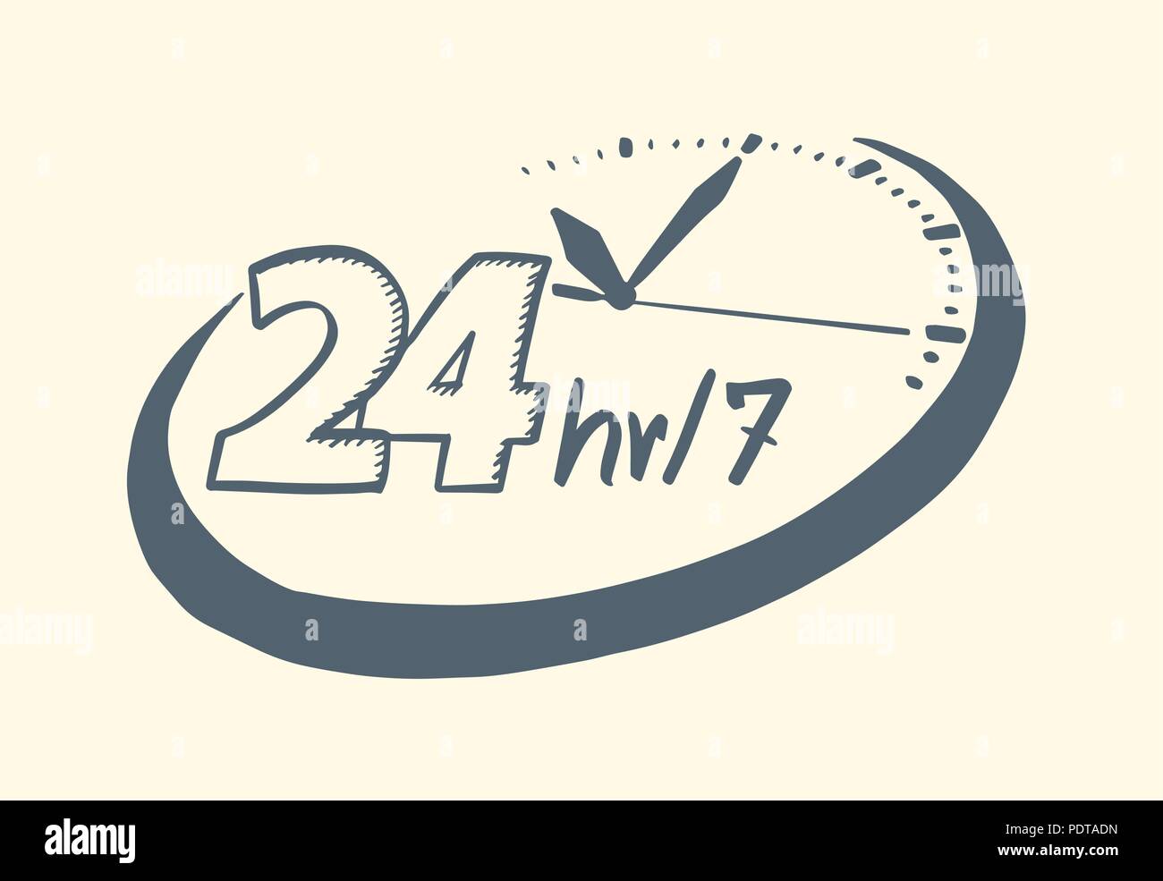 24 hours 7 day clock drawn style. Vector illustration Stock Vector ...