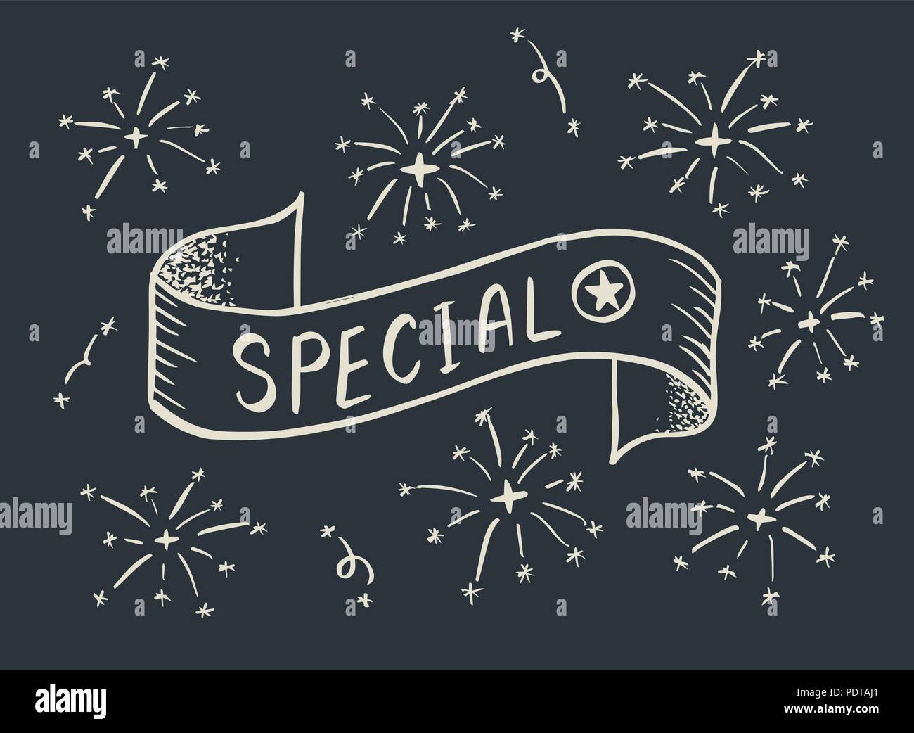 Special banner hand drawn on dark background. Vector illustration Stock ...