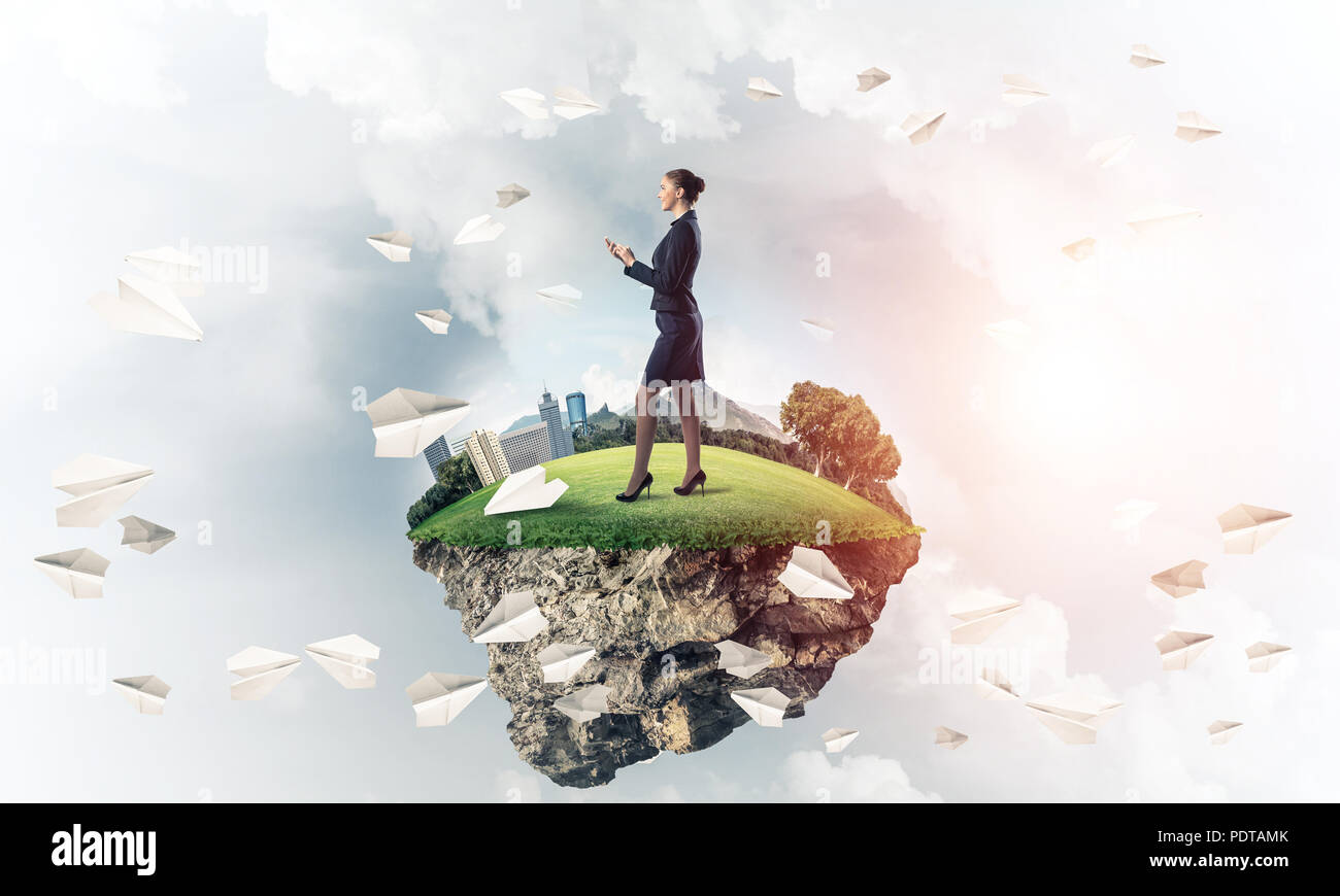 Confident lady boss and modern city as concept of eco green cons Stock ...