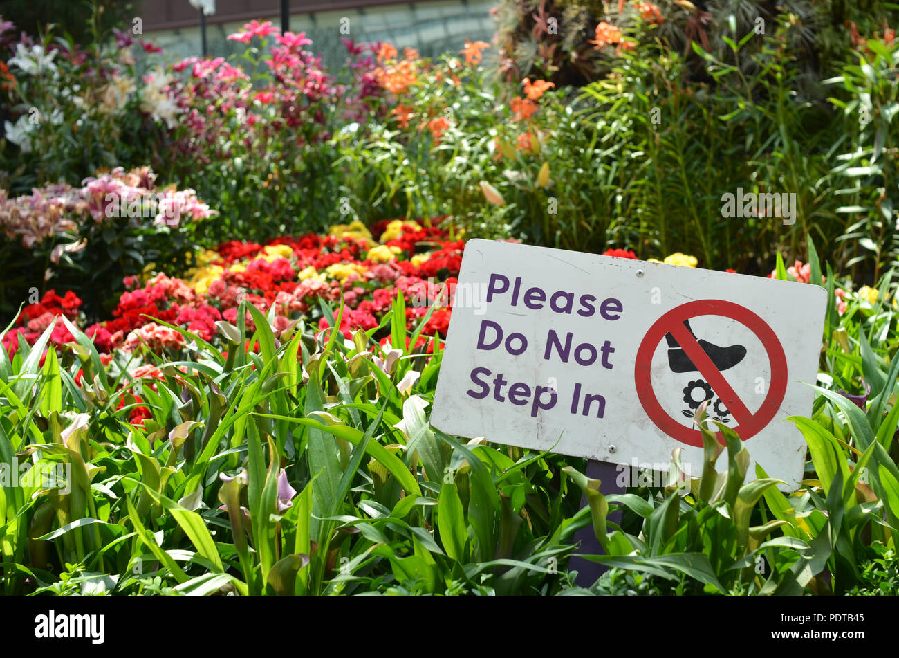 Please do not step in sign in Gardens by the Bay, Singapore Stock Photo ...