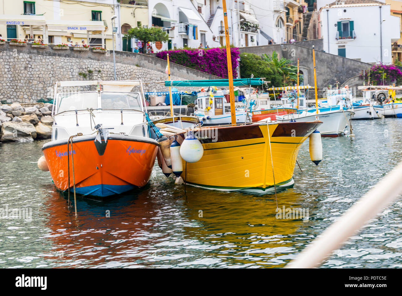 Colourful Yacht boats, buoys, Island of Capri, Amalfi Italy sailing ...