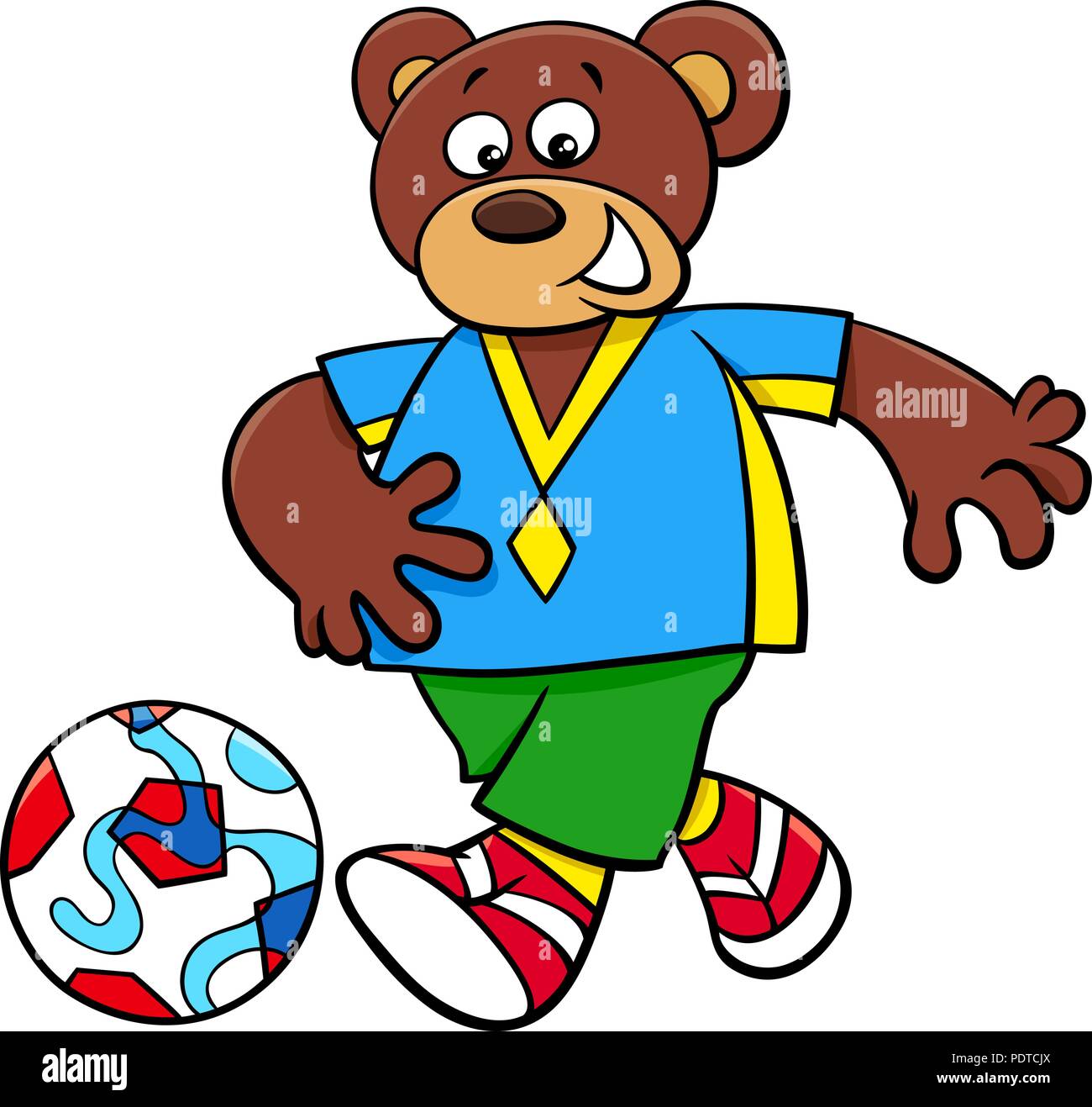 Cartoon Illustrations of Bear Football or Soccer Player Character with ...