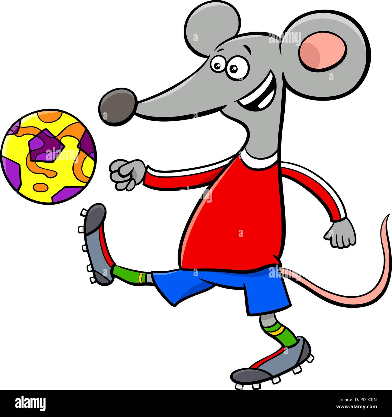 Cartoon Illustrations of Mouse Football or Soccer Player Character with ...
