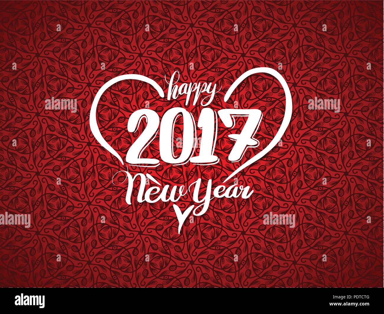 Happy 2017 New Year in Heart on red background. Vector illustration ...