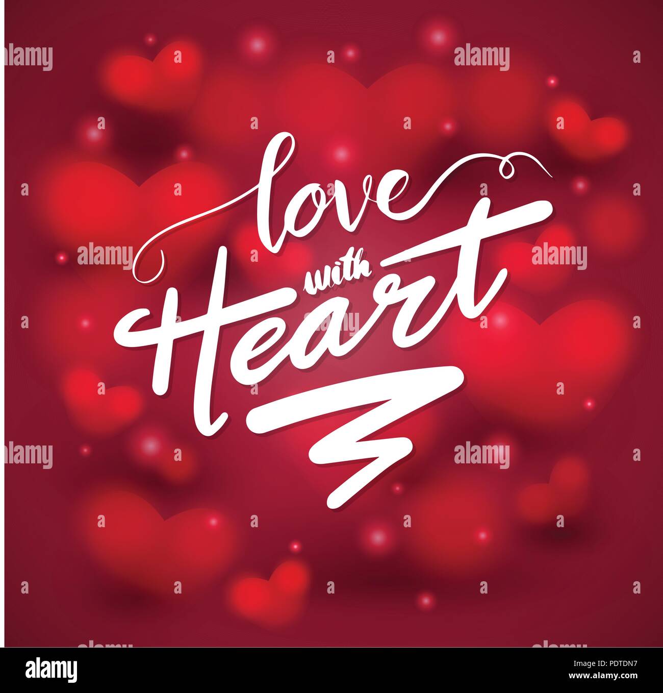 Love with heart lettering on heart background. Vector illustration for ...