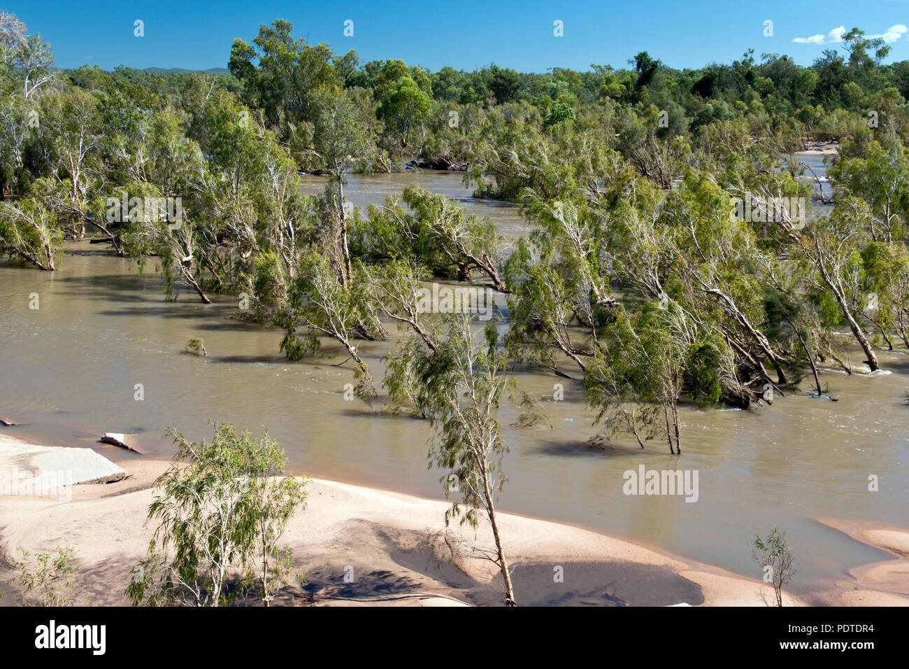 The flooded Einasleigh River during the wet season in the outback of ...