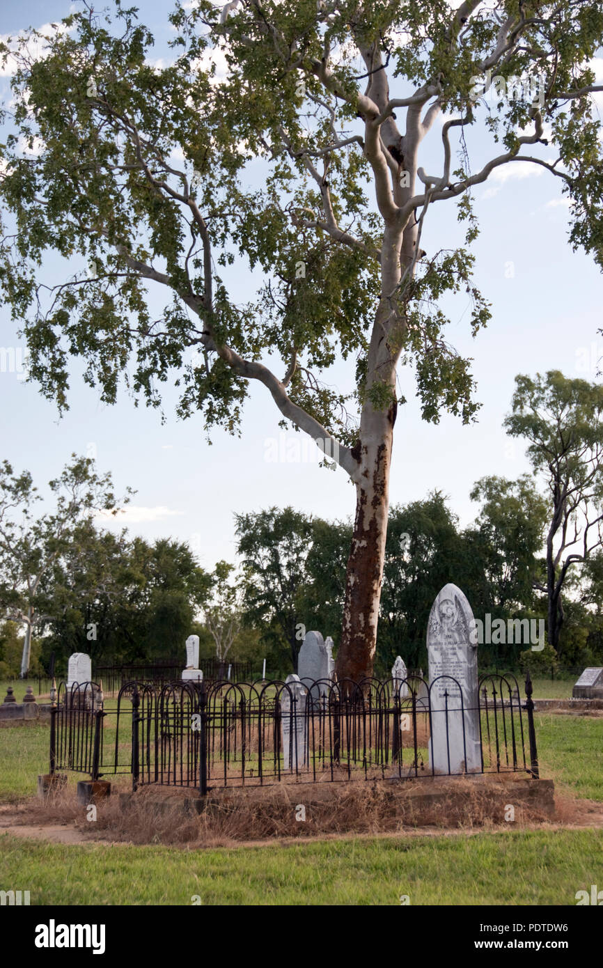 Early pioneer graves in the cemetery at Georgetown, an Outback town in ...