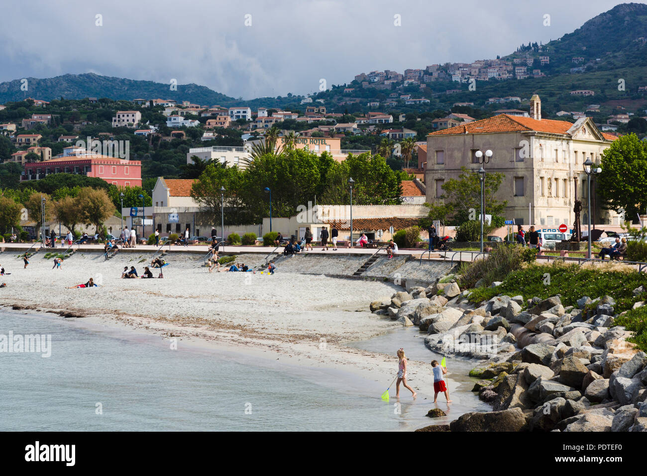 Beach and waterfront, L'Île-Rousse, Corsica, France Stock Photo - Alamy