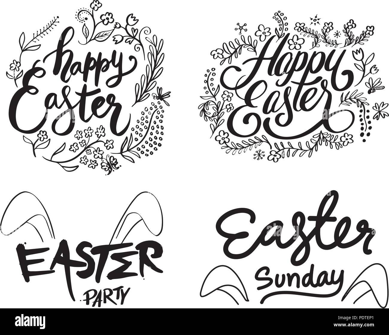 Happy Easter lettering collection. Vector illustration Stock Vector ...