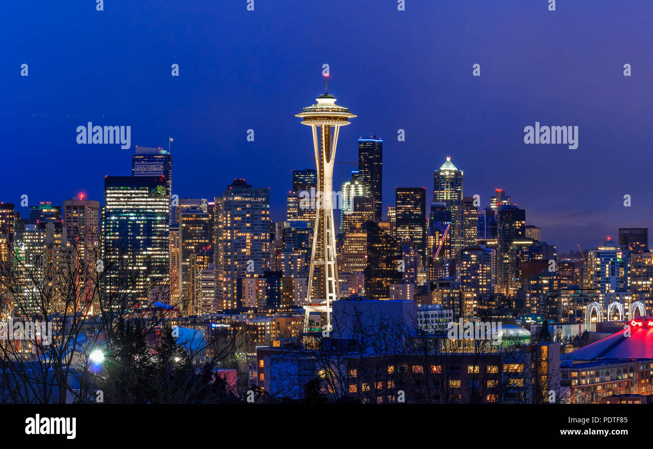 Seattle, WA - February 26, 2017: Seattle skyline panorama with the ...