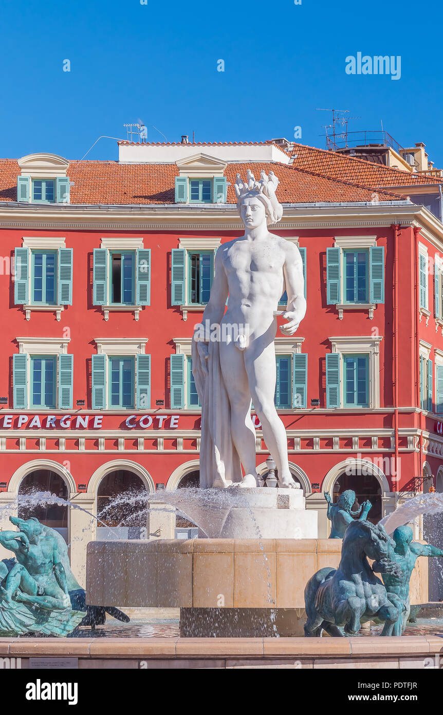 Nice, France - April 19, 2016: Famous fountain du Soleil with the ...