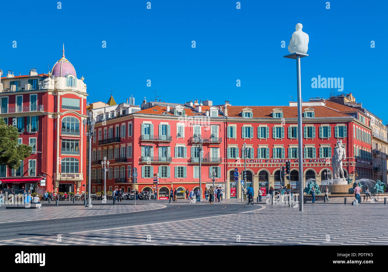 Nice, France - April 19, 2016: Tourists visit Place Massena, major ...