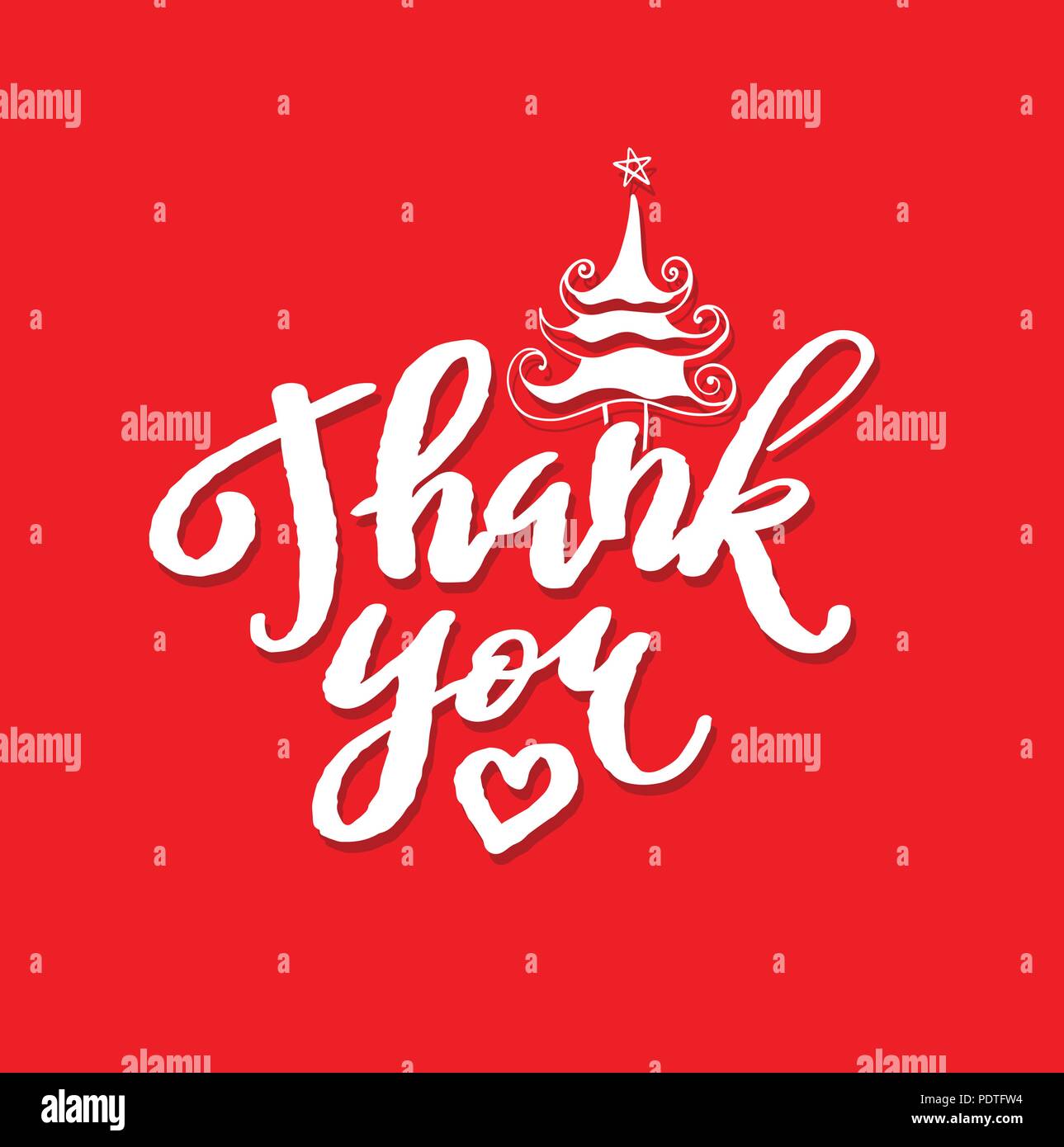 Thank you lettering with Christmas tree on red background. Vector ...