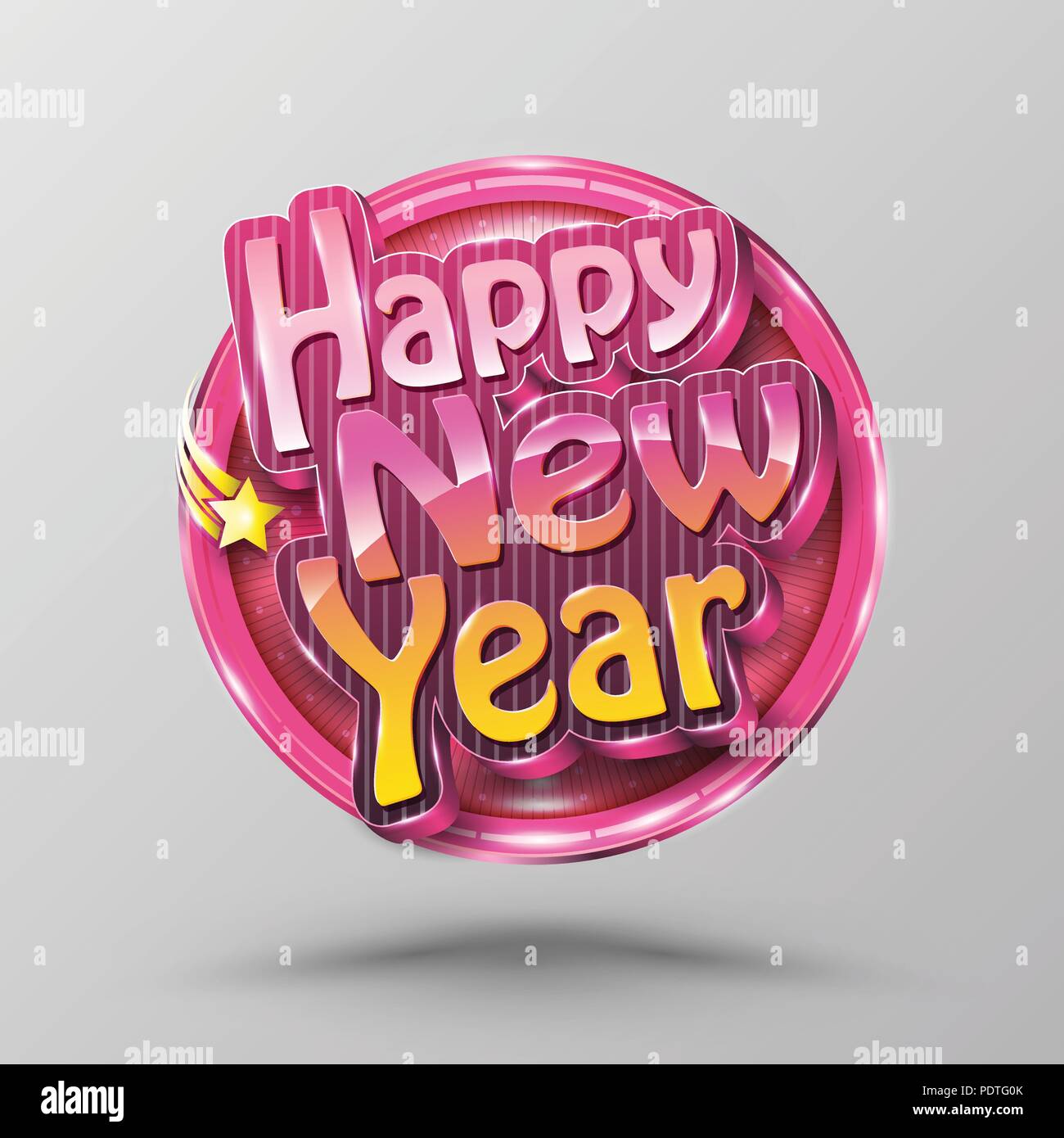 Happy New Year lettering circle. Modern calligraphy 3D style for greeting card, poster, photo ...