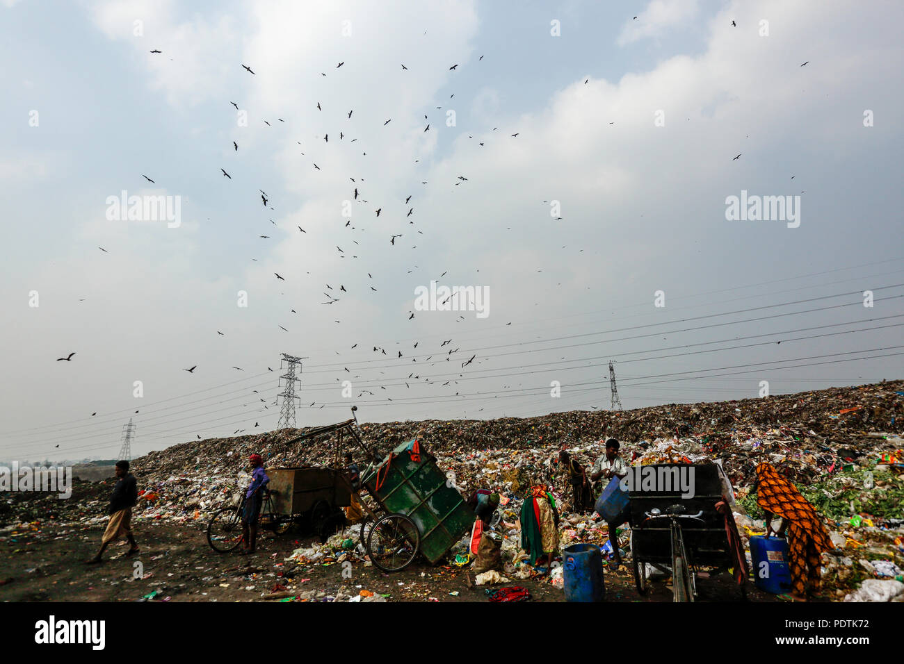 Matuail garbage dump yard in Dhaka, Bangladesh. It received 1500 tones ...