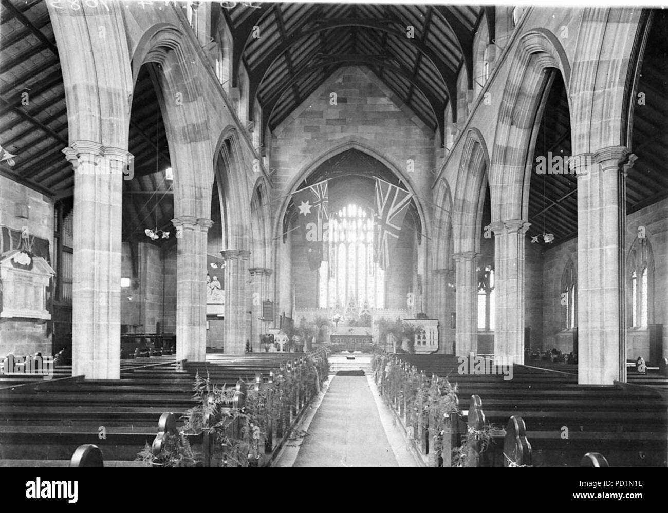 191 SLNSW 8720 Nave of a Gothic Revival sandstone Church of England ...