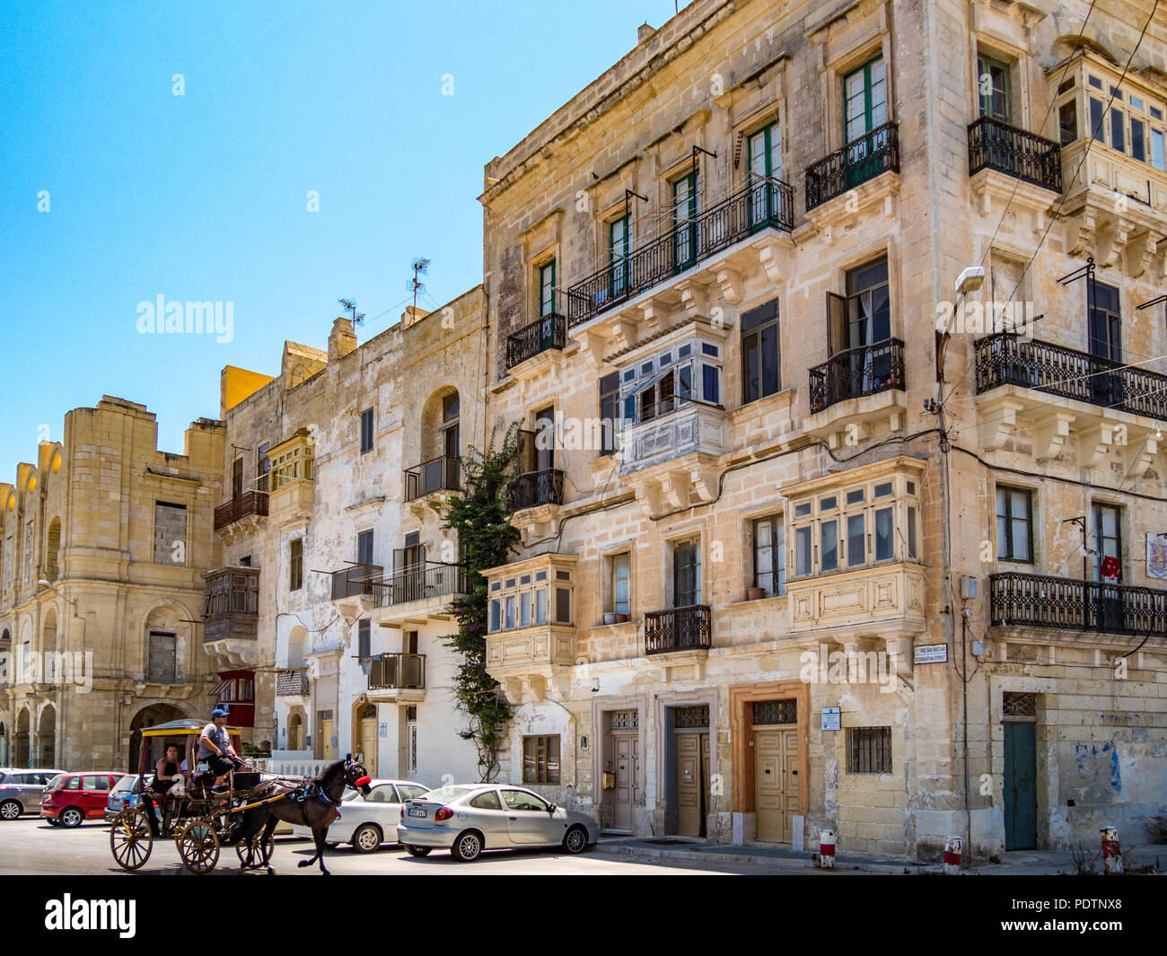 Summer street view of the beautiful architecture in Valleta Malta Stock ...