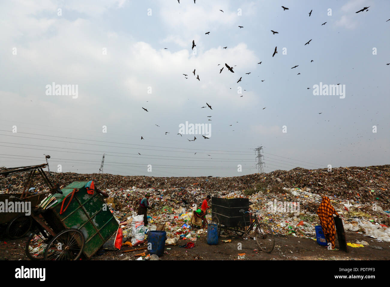 Matuail garbage dump yard in Dhaka, Bangladesh. It received 1500 tones ...