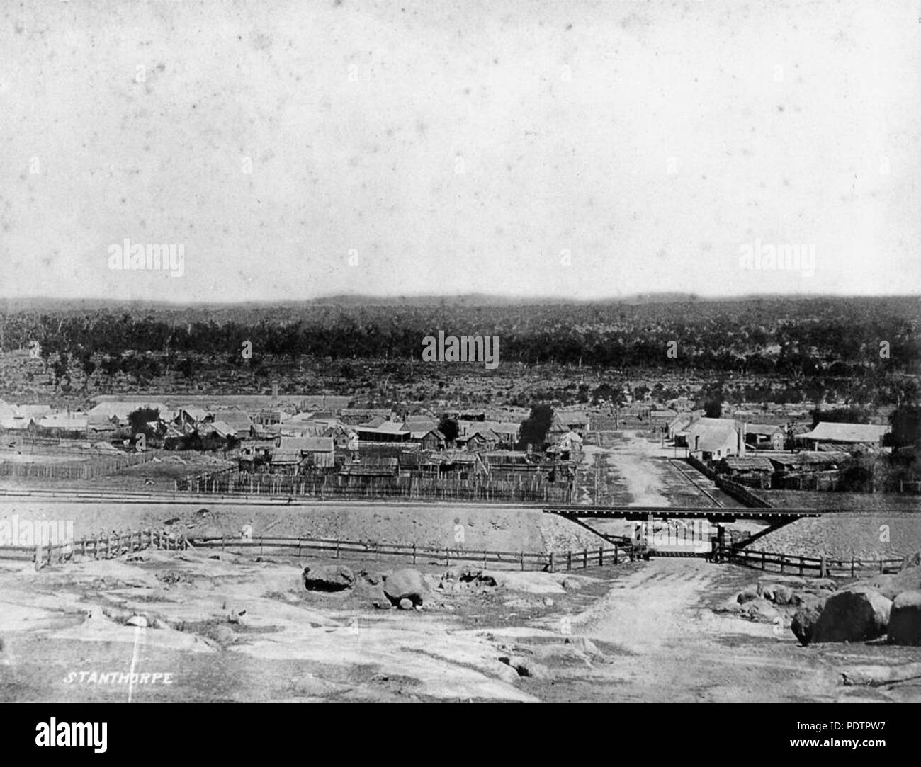 200 StateLibQld 1 102592 Railway bridge and the town of Stanthorpe, ca ...