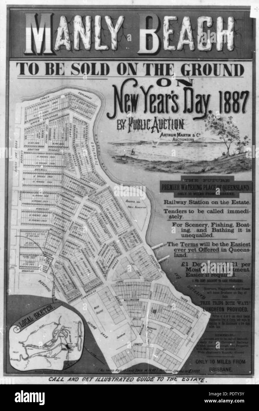 217 StateLibQld 1 130843 Estate map of Manly Beach, Manly,1887 Stock ...