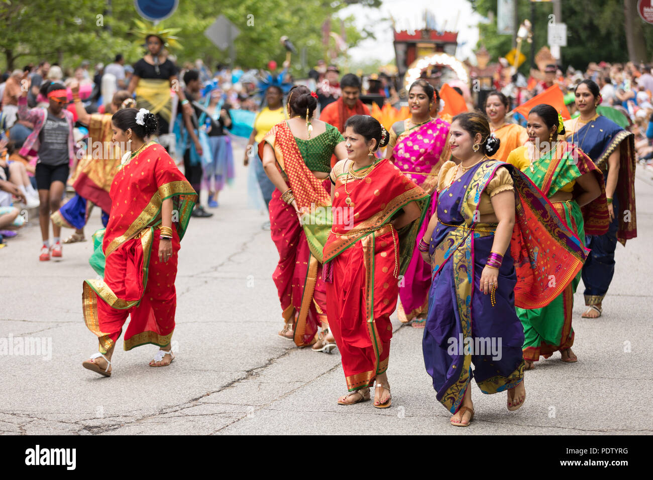 Cleveland, Ohio, USA - June 9, 2018 women wearing indian traditional ...