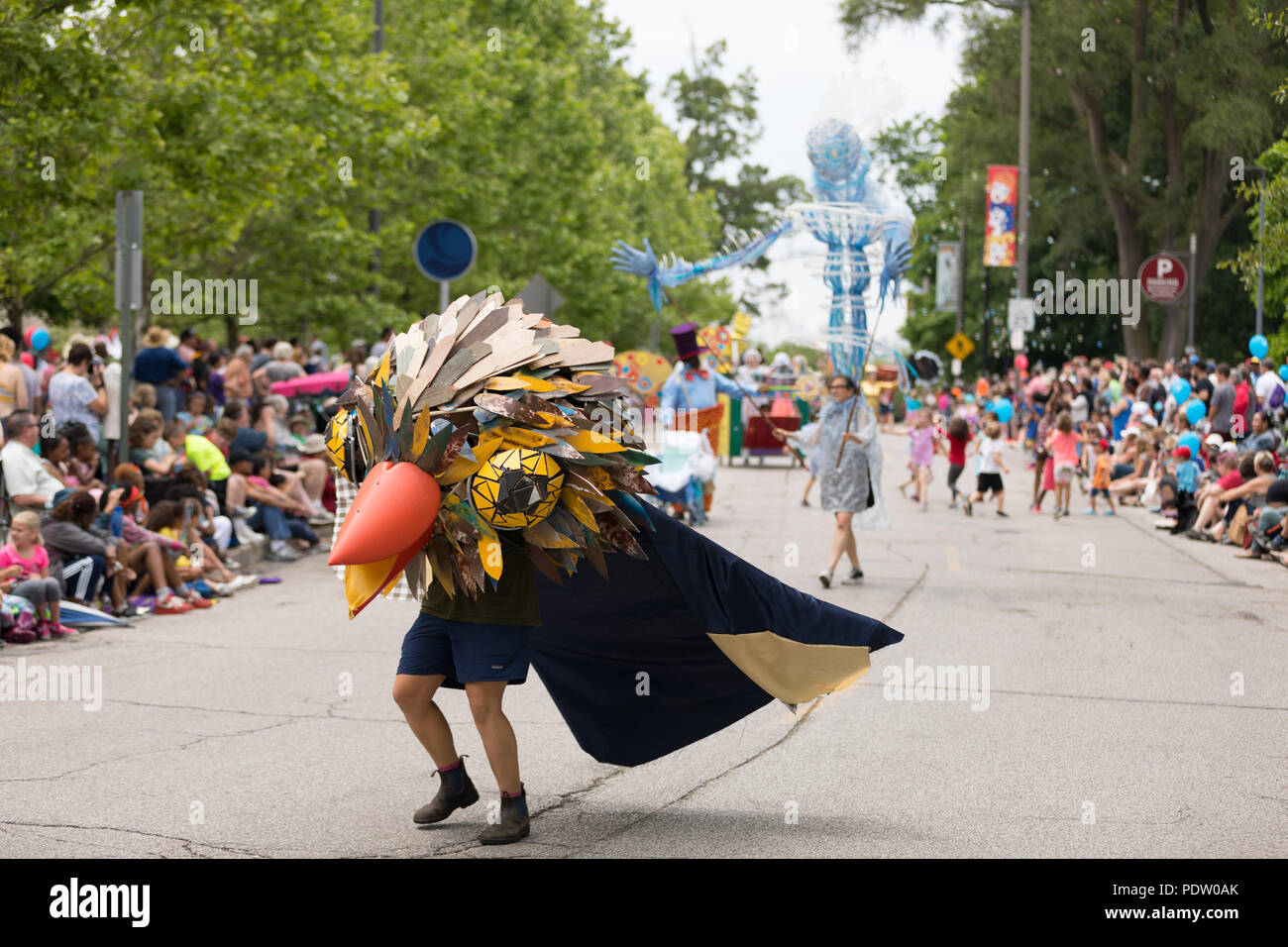 Cleveland, Ohio, USA - June 9, 2018 man wearing a large mask in shape ...