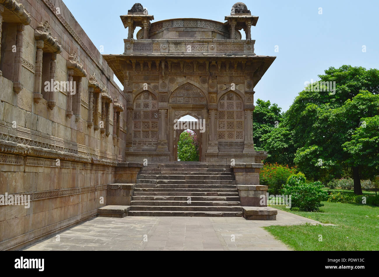 Ancient carved ruined islamic mosque in india made up of rocks and ...