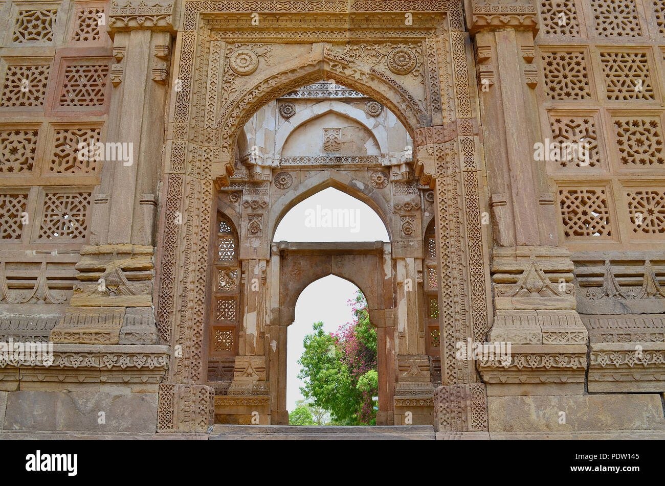 Ancient carved ruined islamic mosque in india made up of rocks and ...