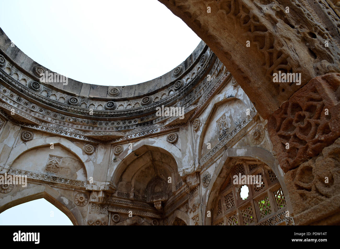 Ancient carved ruined islamic mosque in india made up of rocks and ...