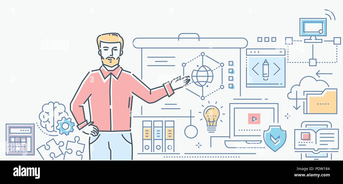 Informatics lesson - colorful line design style illustration Stock ...