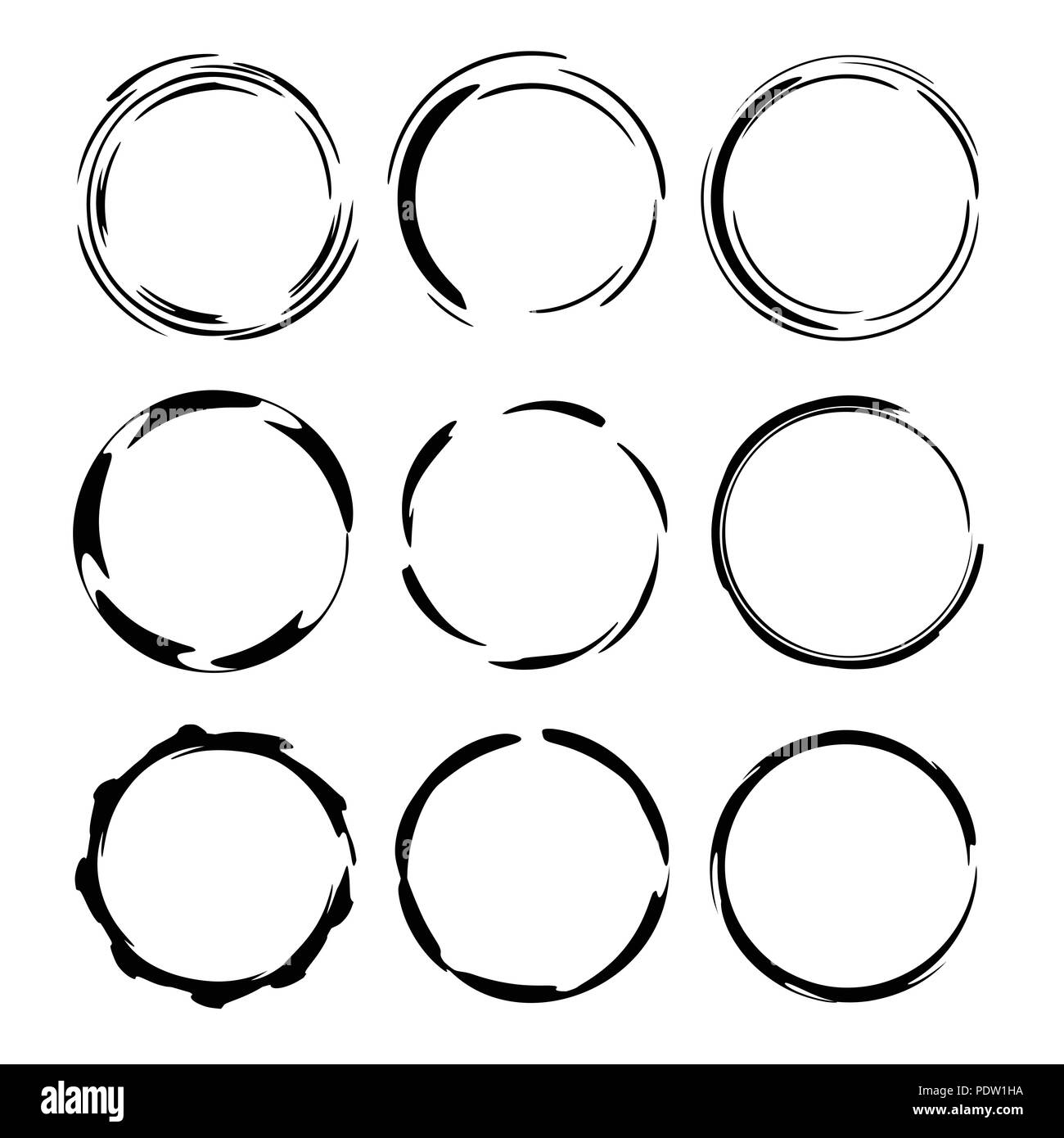 Set of black round grunge frames. Kit of borders. Vector illustration ...