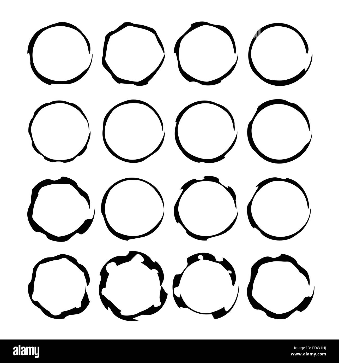 Set of black round grunge frames. Kit of borders. Vector illustration ...