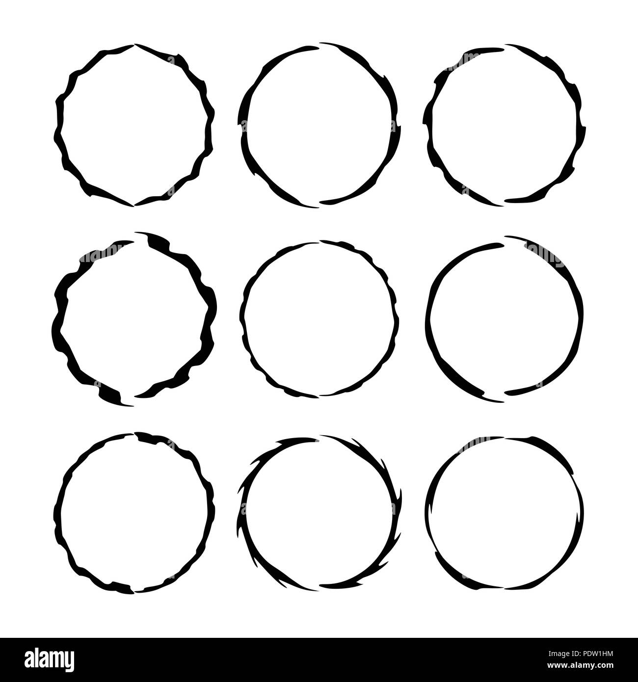 Set of black round grunge frames. Kit of borders. Vector illustration ...
